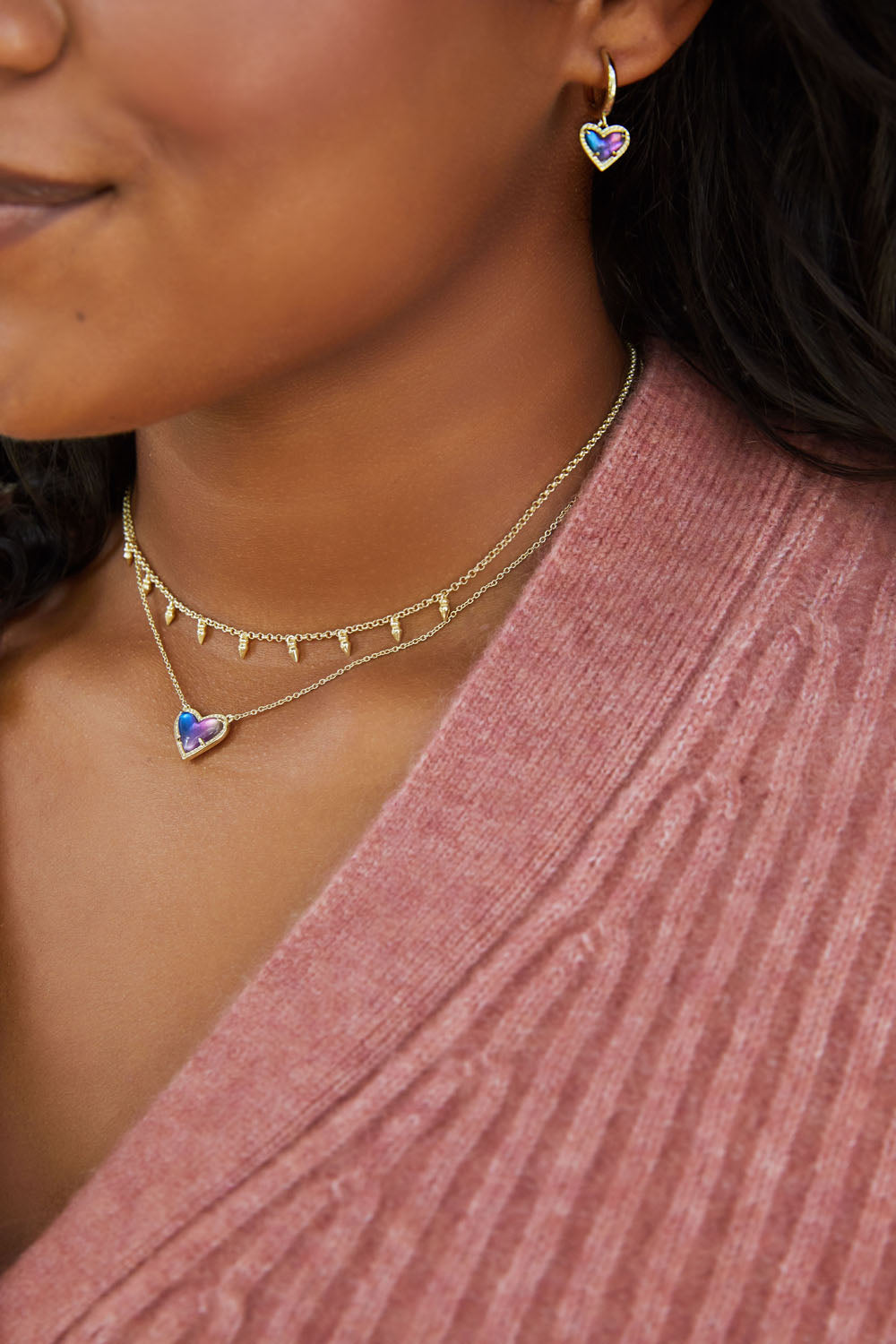 Buy Ari Heart Short Pendant Necklace Gold Iridescent Drusy – Koala Boutique